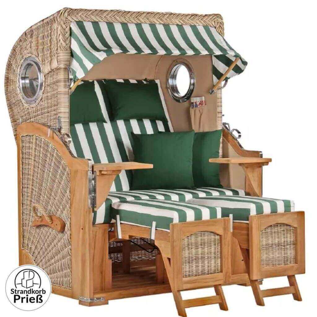 Komplettpaket - Strandkorb Mr. Deko Düne Bullaugen Teak PE shell 2-Sit