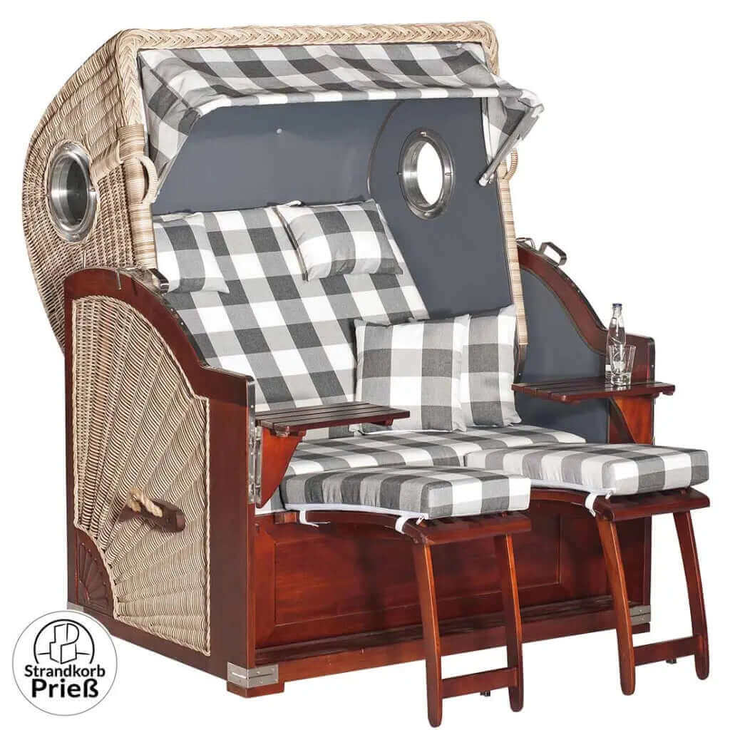 Strandkorb SunnySmart Rustikal 500 PLUS Comfort, mit Bullaugen, Mahago